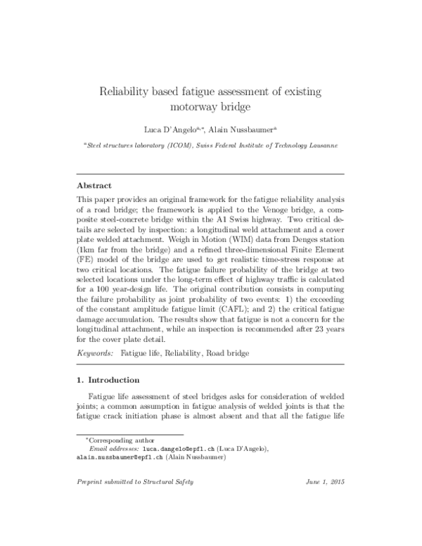 Pdf Reliability Based Fatigue Assessment Of Existing Motorway Bridge