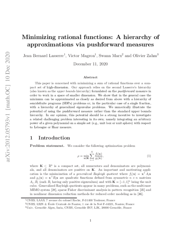 (PDF) Minimizing rational functions: a hierarchy of approximations via pushforward measures ...
