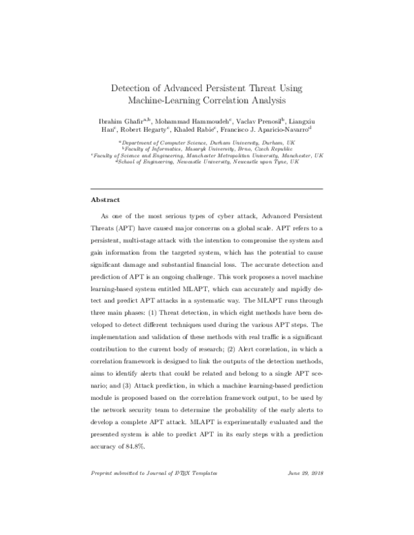 Pdf Detection Of Advanced Persistent Threat Using Machine Learning Correlation Analysis