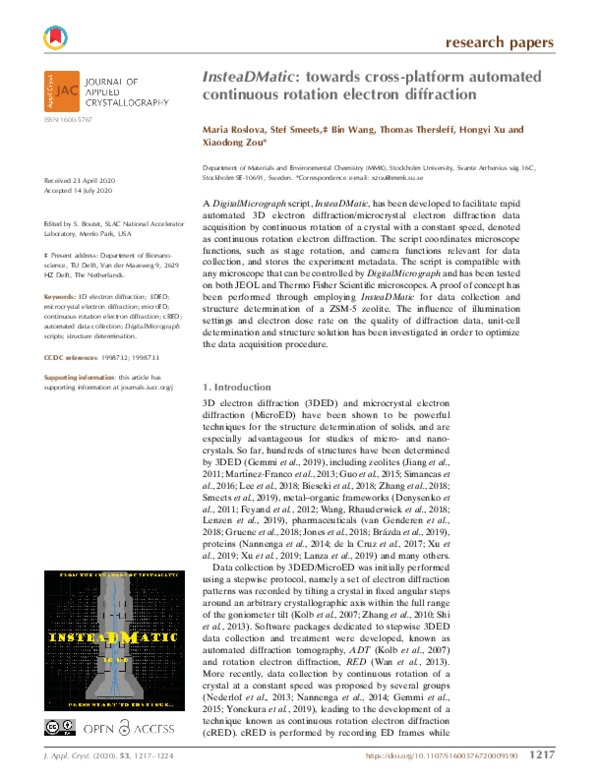 (PDF) InsteaDMatic: towards cross-platform automated continuous rotation electron diffraction