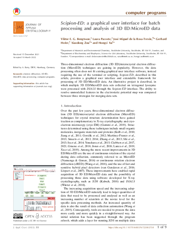 (PDF) Scipion-ED: a graphical user interface for batch processing and analysis of 3D ED/MicroED data