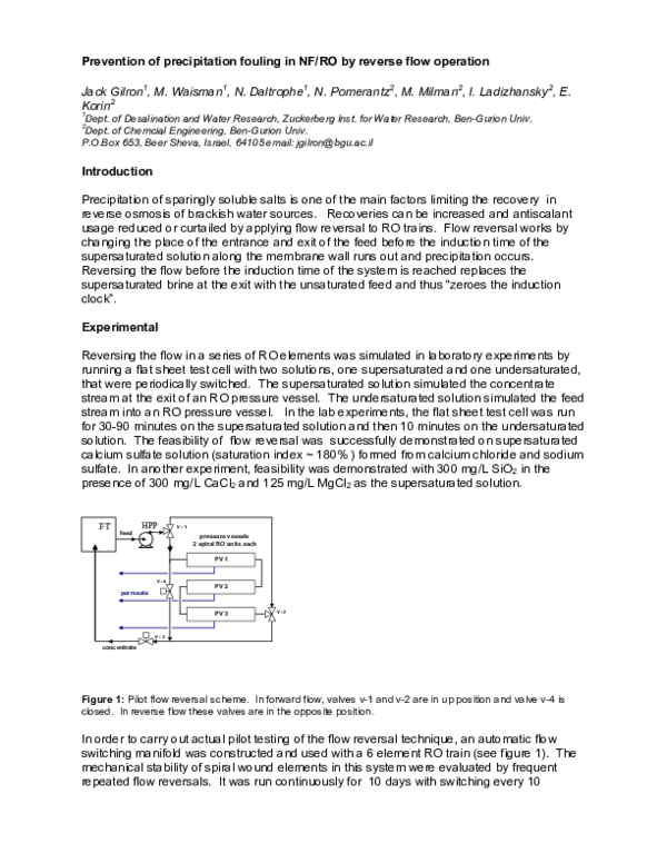 (PDF) Prevention of precipitation fouling in NF/RO by reverse flow ...