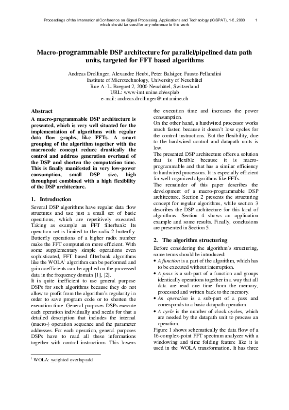 (PDF) Macro-programmable DSP architecture for parallel / pipelined data ...