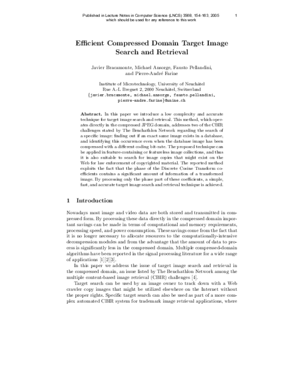 Pdf Efficient Compressed Domain Target Image Search And Retrieval
