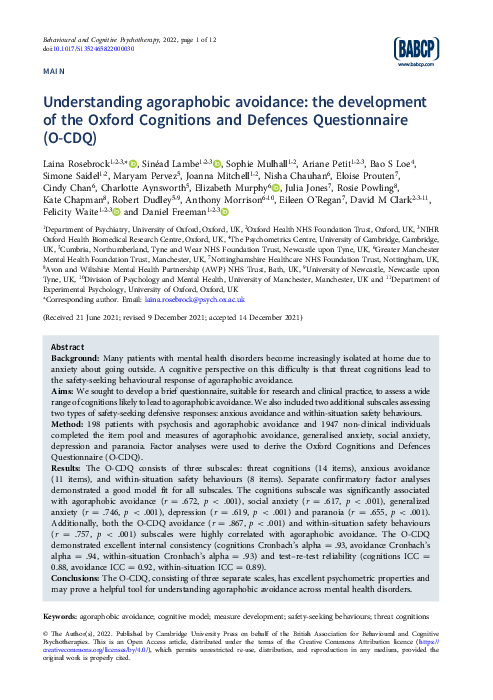 (PDF) Understanding agoraphobic avoidance: the development of the ...