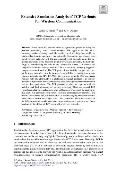Pdf Extensive Simulation Analysis Of Tcp Variants For Wireless Communication