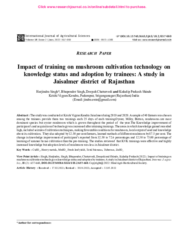 (PDF) Impact of training on mushroom cultivation technology on ...