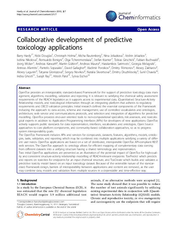 (PDF) Collaborative development of predictive toxicology applications