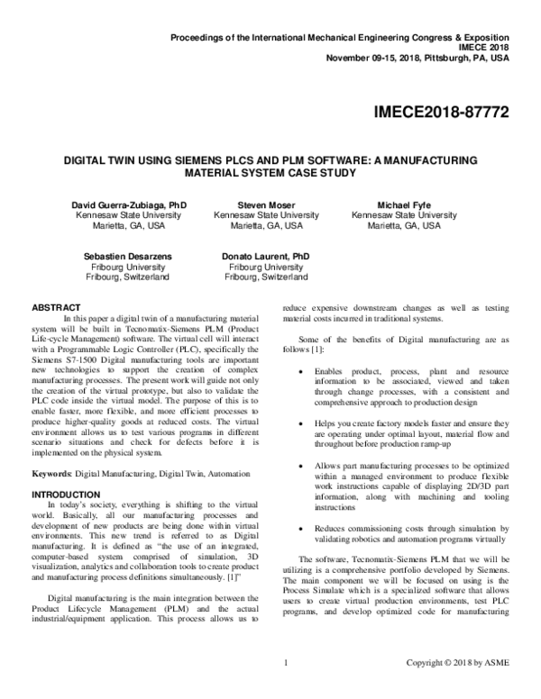 (PDF) Digital twin using Siemens PLCS and PLM software ::a ...