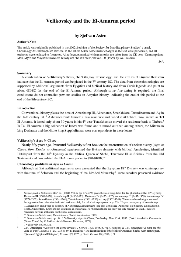 (PDF) Velikovsky and the El-Amarna period