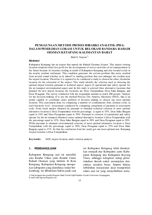 (PDF) Penggunaan Metode Proses Hirarki Analitik (Pha) Dalam Pemilihan Lokasi Untuk Relokasi ...
