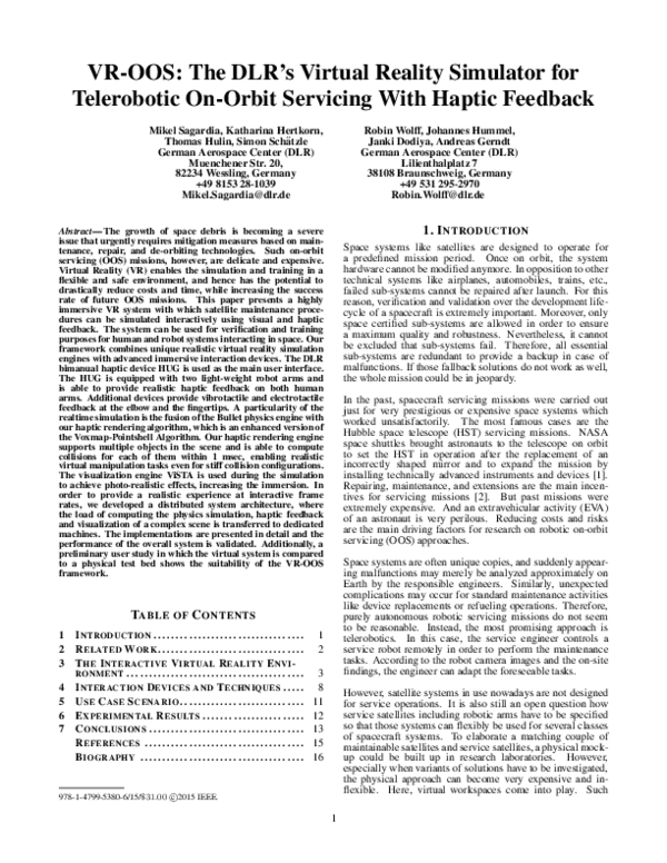 (PDF) VR-OOS: The DLR's virtual reality simulator for telerobotic on ...