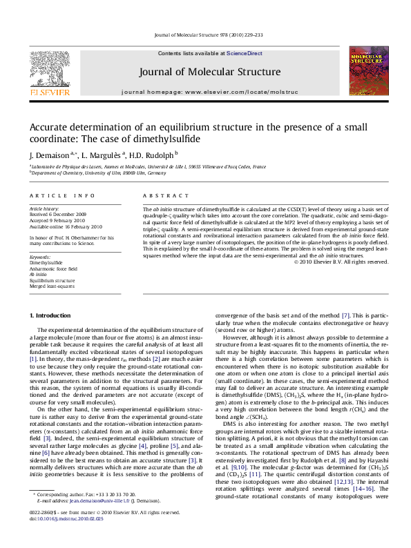 Pdf Accurate Determination Of An Equilibrium Structure In The Presence Of A Small Coordinate