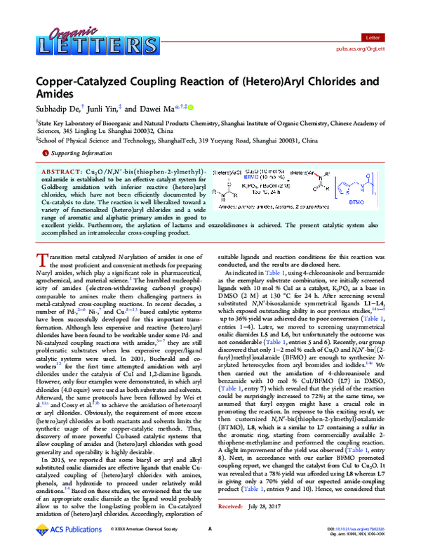 (PDF) Copper-Catalyzed Coupling Reaction of (Hetero)Aryl Chlorides and ...