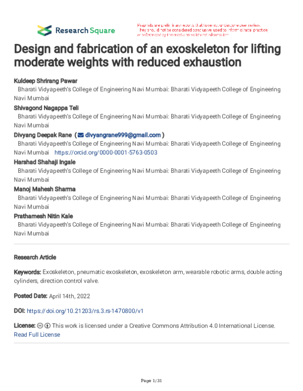 (PDF) Design and fabrication of an exoskeleton for lifting moderate ...
