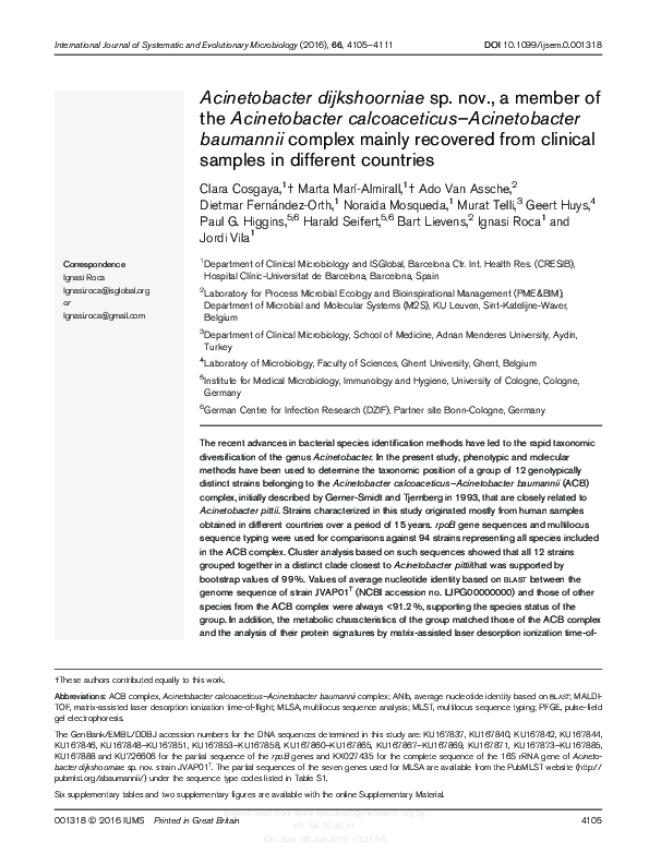 (PDF) Acinetobacter dijkshoorniae sp. nov., a member of the ...
