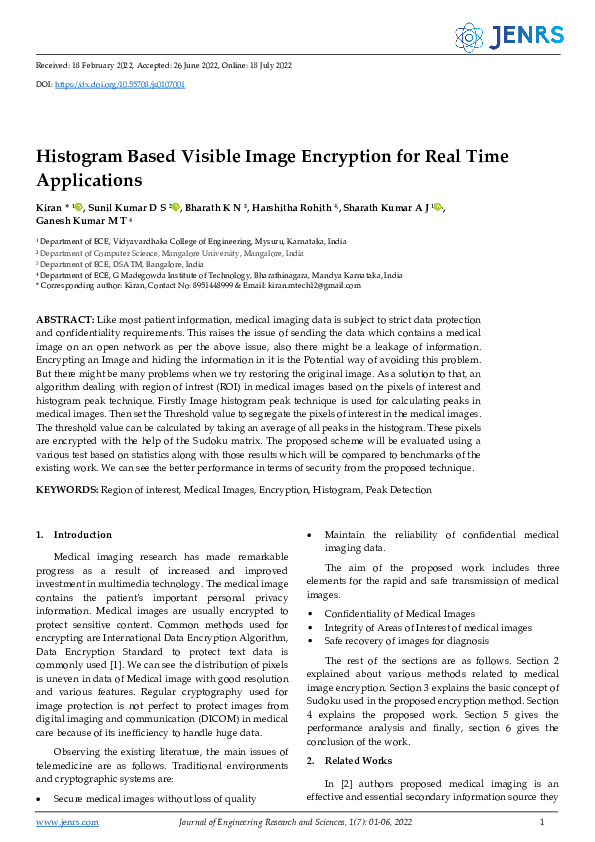 (PDF) Histogram Based Visible Image Encryption for Real Time Applications