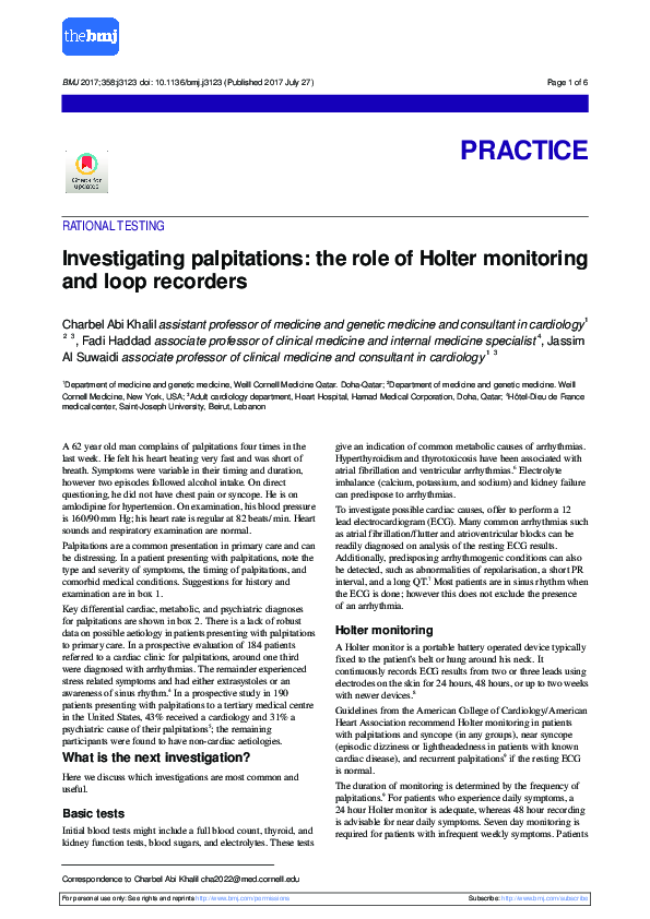 (PDF) Investigating palpitations: the role of Holter monitoring and ...