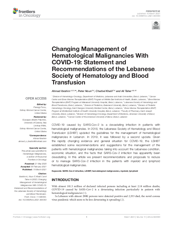 (PDF) Changing Management of Hematological Malignancies With COVID-19: Statement and ...