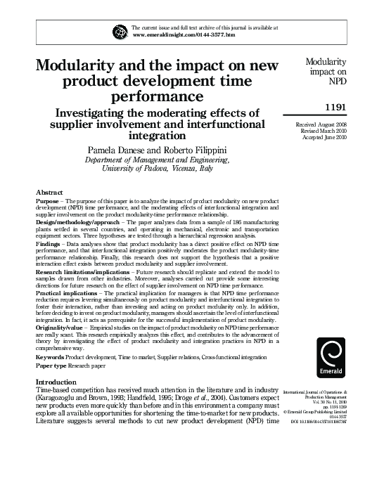 Pdf Modularity And The Impact On New Product Development Time Performance