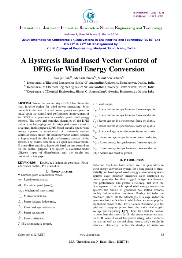 (PDF) A Hysteresis Band Based Vector Control of DFIG for Wind Energy ...