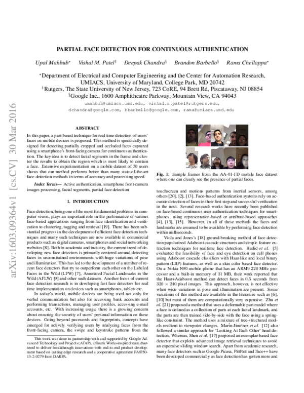 Pdf Partial Face Detection For Continuous Authentication
