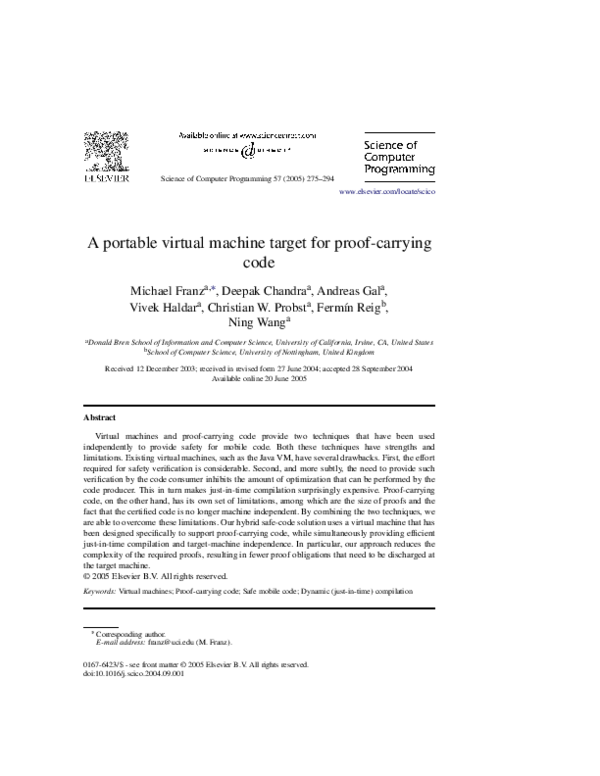 (PDF) A portable virtual machine target for proof-carrying code