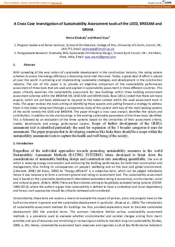 (PDF) A cross case investigation of sustainability assessment tools of ...
