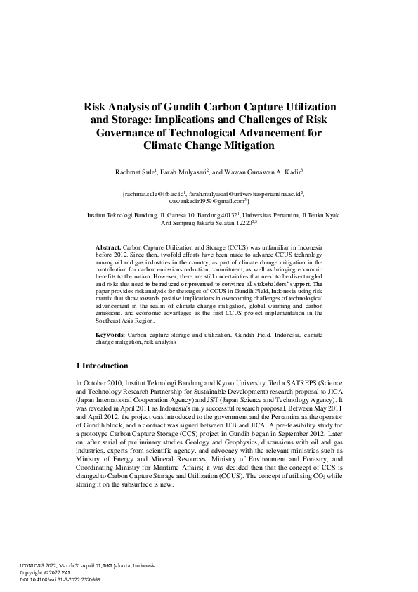 (PDF) Risk Analysis of Gundih Carbon Capture Utilization and Storage ...