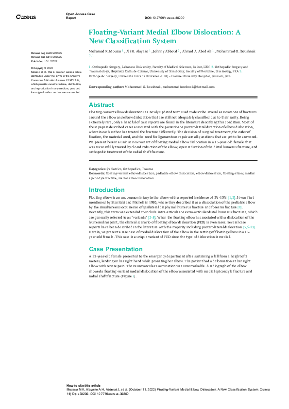 (PDF) Floating-Variant Medial Elbow Dislocation: A New Classification ...