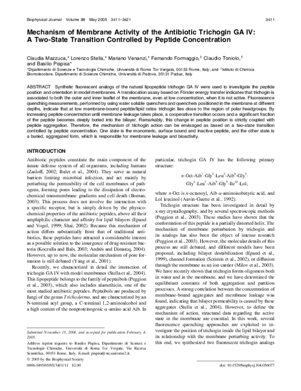 (PDF) Mechanism of Membrane Activity of the Antibiotic Trichogin GA IV ...