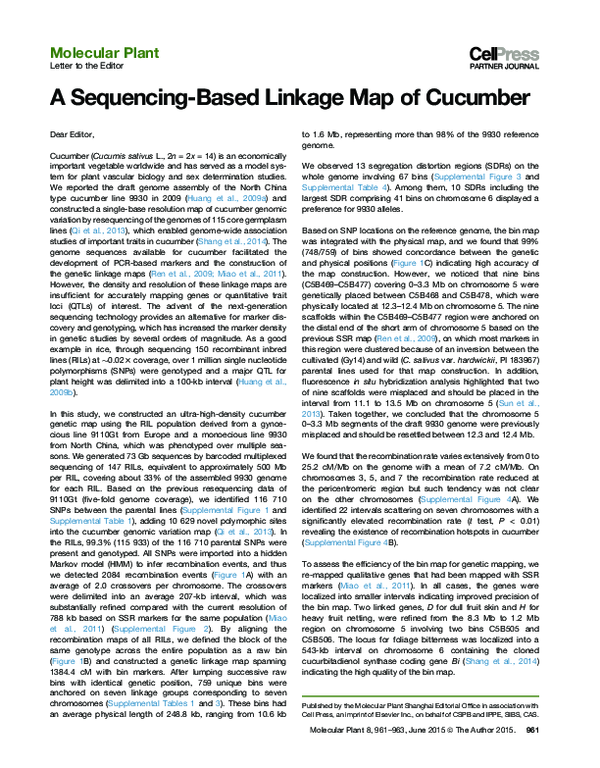 (PDF) A sequencing-based linkage map of cucumber