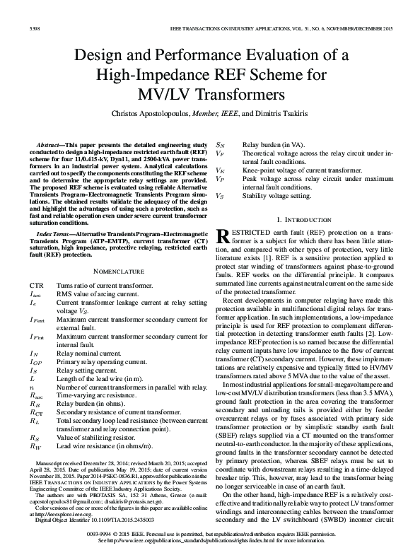 (PDF) Design and Performance Evaluation of a High-Impedance REF Scheme ...