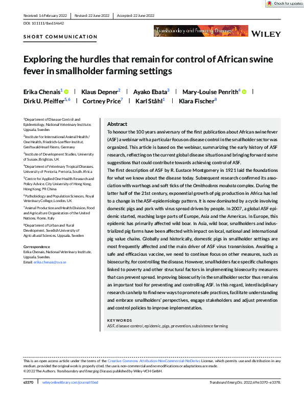 (PDF) Exploring the hurdles that remain for control of African swine ...