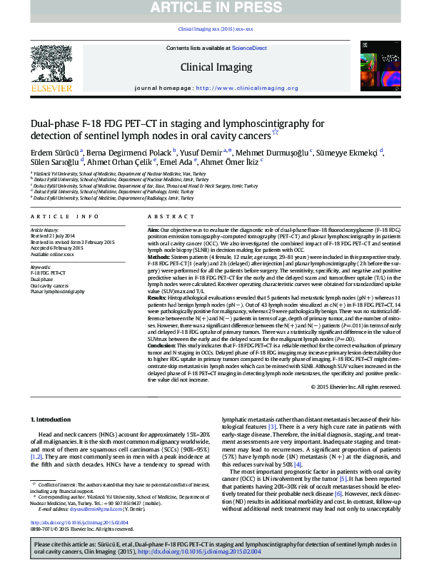 (PDF) Dual Phase F-18 FDG PET-CT in staging and lymphoscintigraphy for ...