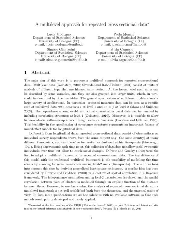 Pdf A Multilevel Approach For Repeated Cross Sectional Data
