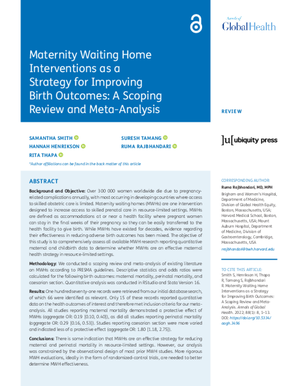 (PDF) Maternity Waiting Home Interventions as a Strategy for Improving ...