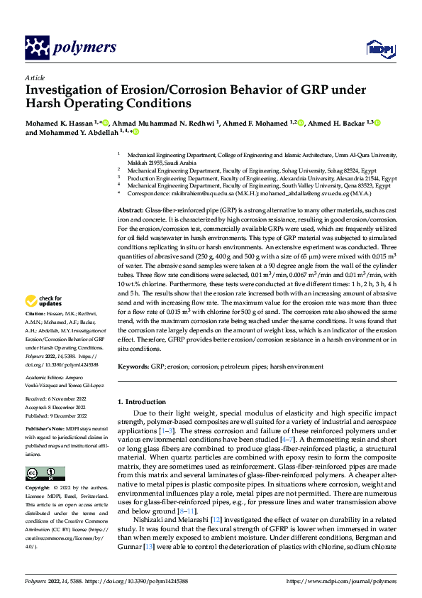 (PDF) Investigation of Erosion/Corrosion Behavior of GRP under Harsh Operating Conditions ...