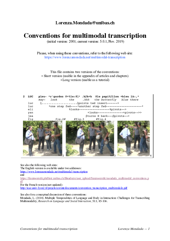 (PDF) Conventions for Multimodal Transcription