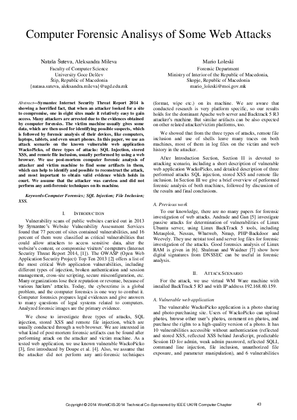 (PDF) Computer Forensic Analysis of Some Web Attacks