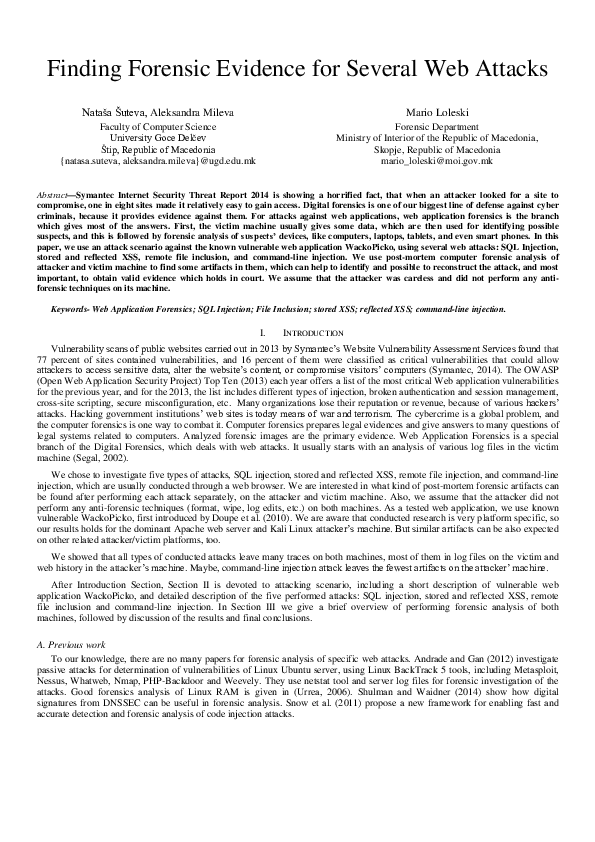 (PDF) Finding forensic evidence for several web attacks