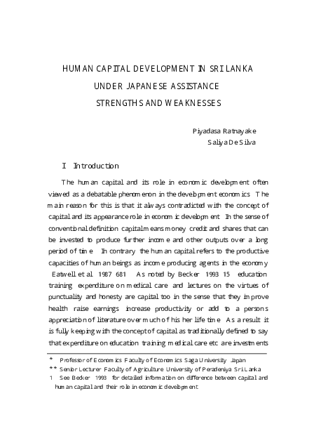 (PDF) Human Capital and Economic Development in Sri Lanka Under Japanese Assistance : Strengths ...