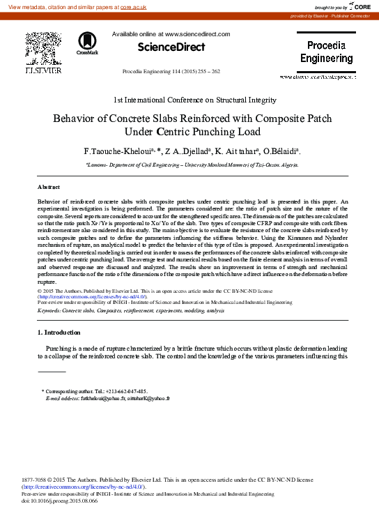 (PDF) Behavior of Concrete Slabs Reinforced with Composite Patch Under ...