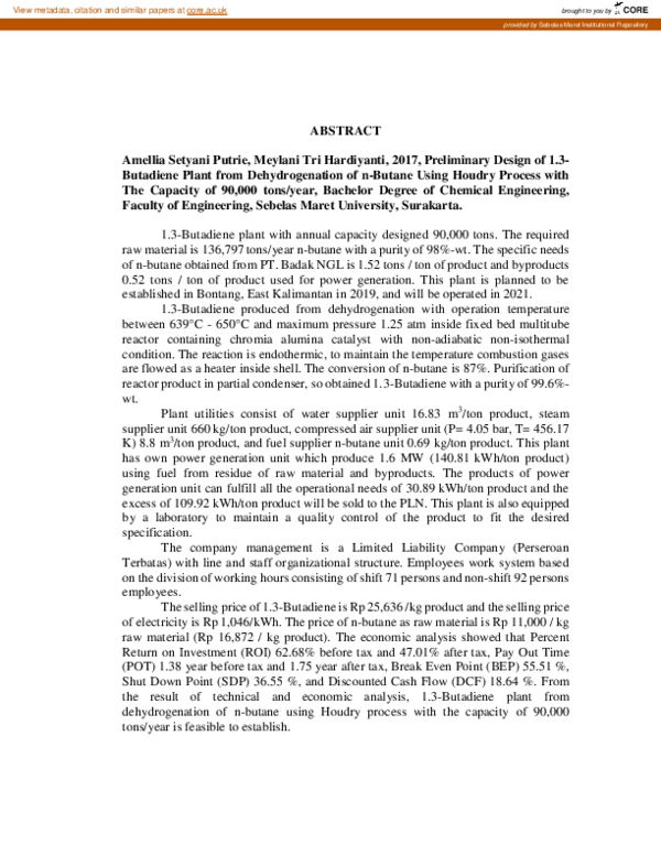 (PDF) Prarancangan Pabrik 1,3- Butadiena dari Dehidrogenasi n-Butana ...