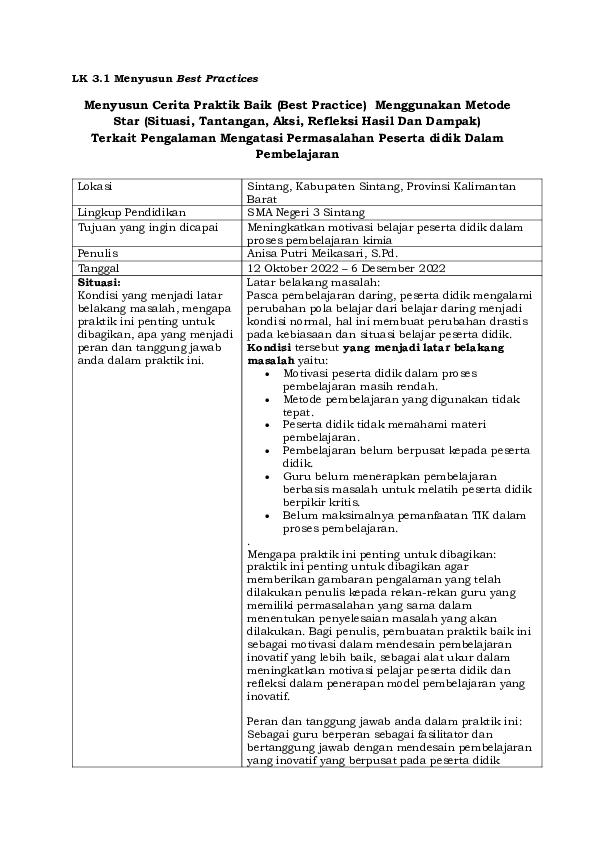 (PDF) Menyusun Cerita Praktik Baik (Best Practice) Menggunakan Metode ...