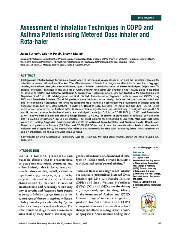 (PDF) Assessment of Inhalation Techniques in COPD and Asthma Patients using Metered Dose Inhaler ...