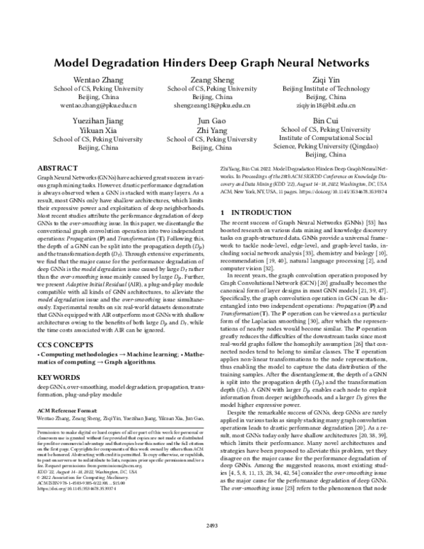 (PDF) Model Degradation Hinders Deep Graph Neural Networks | Zeang ...