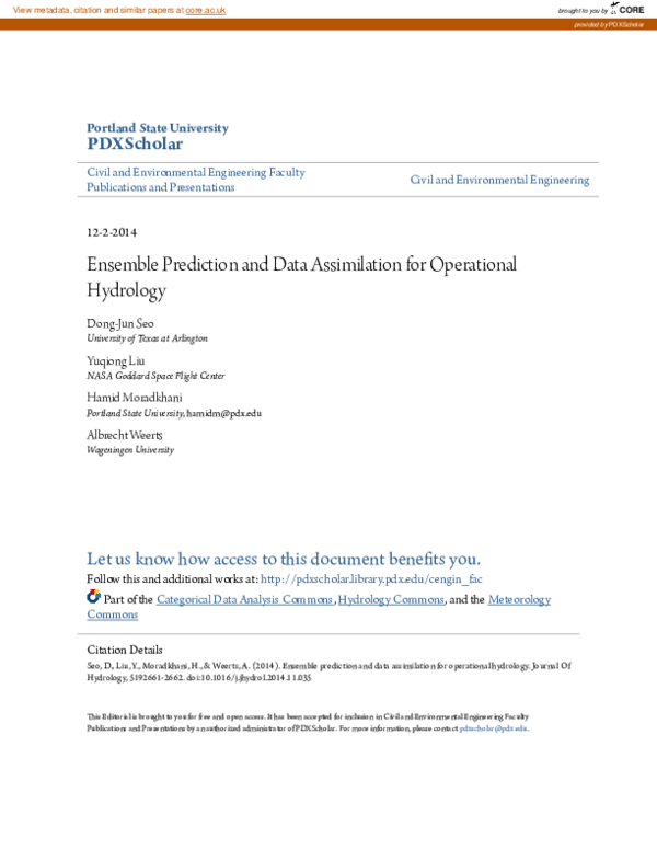 Pdf Ensemble Prediction And Data Assimilation For Operational Hydrology Albrecht Weerts