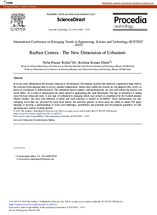 (PDF) Rurban Centres: The New Dimension of Urbanism