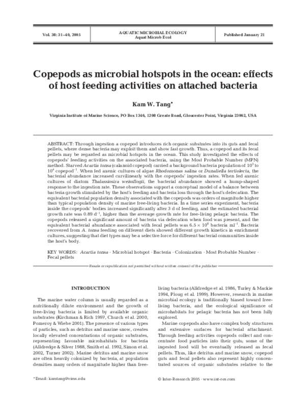 (PDF) Copepods as microbial hotspots in the ocean: effects of host feeding activities on ...